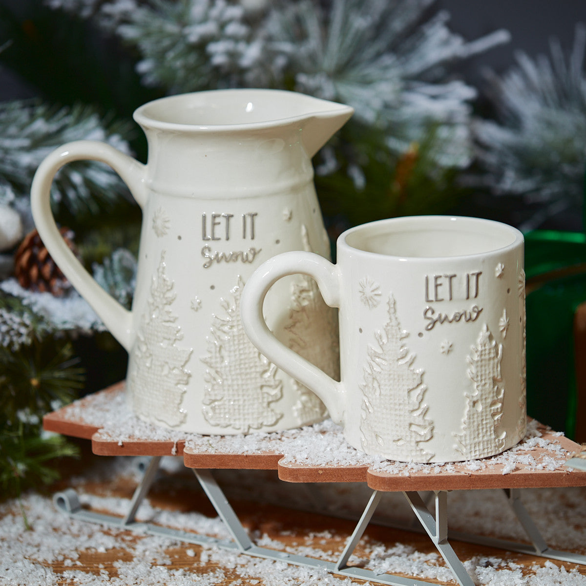 'Let It Snow' Ceramic Jug With Raised Textured Trees – Derbyshire Gift ...